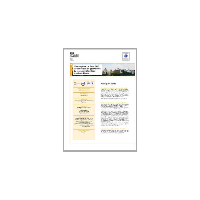 Mise en place de deux PAC sur le doublet de géothermie du réseau de chauffage urbain de Meaux