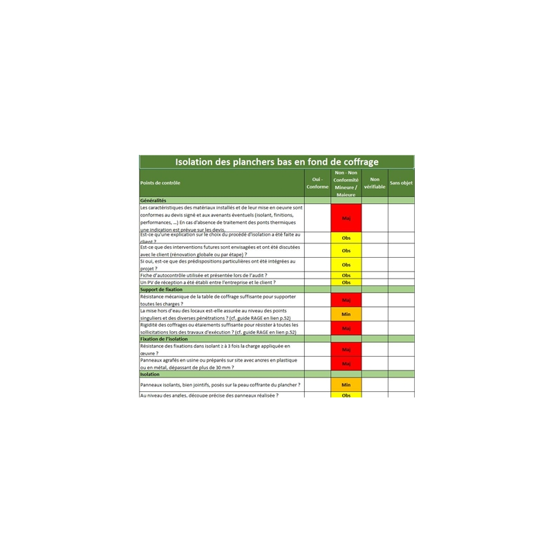 Fiches de contrôle des travaux RGE - Isolation : Plancher