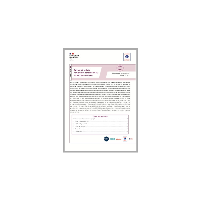 La librairie ADEME - Estimer et réduire l'empreinte carbone de la recherche en France